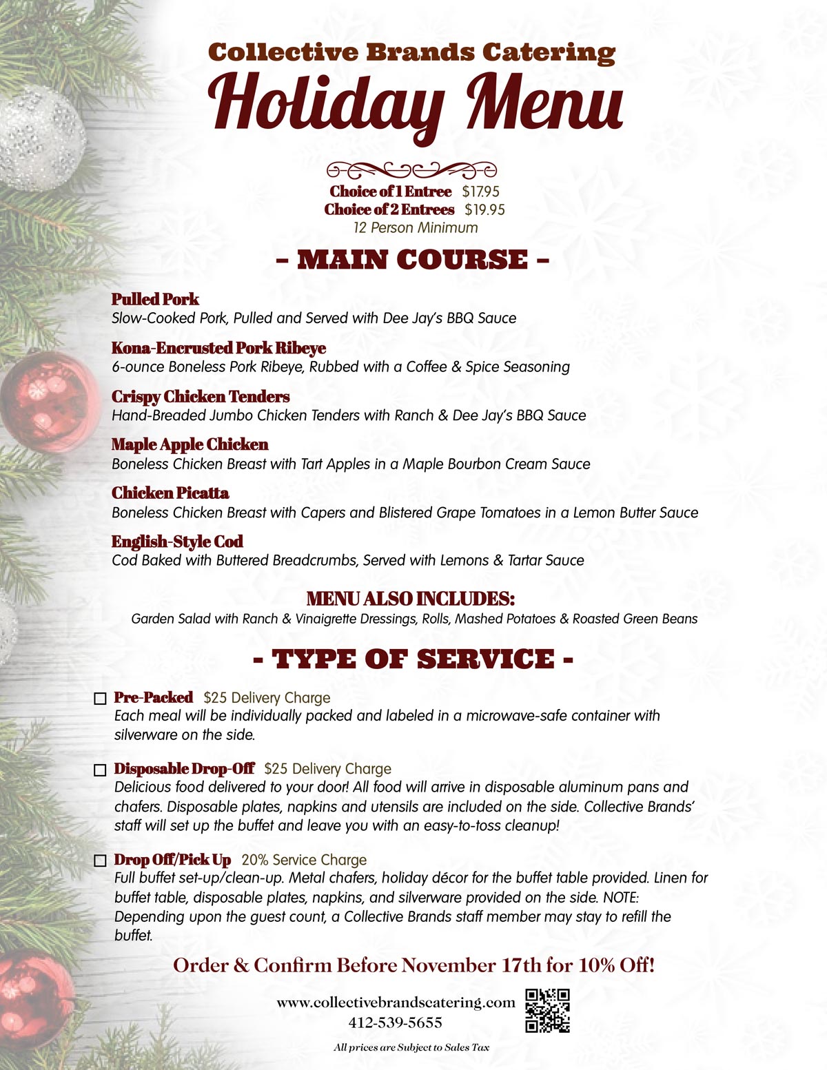 Collective Brands Holiday Catering in Pennsylvania and West Virginia